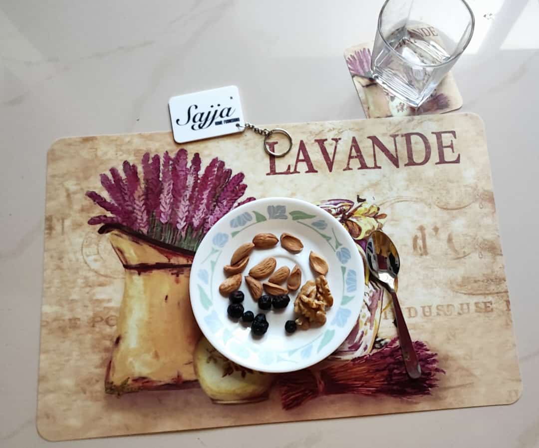 Lavender PVC Vinyl Washable Pack of 6 Plastic Table Mats & Coaster ...