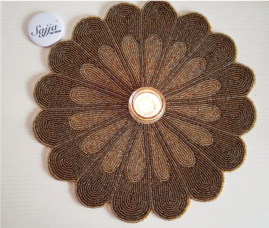 Table Antique Beads Round Mat Beaded Hand Round Placemat Home Décor ...